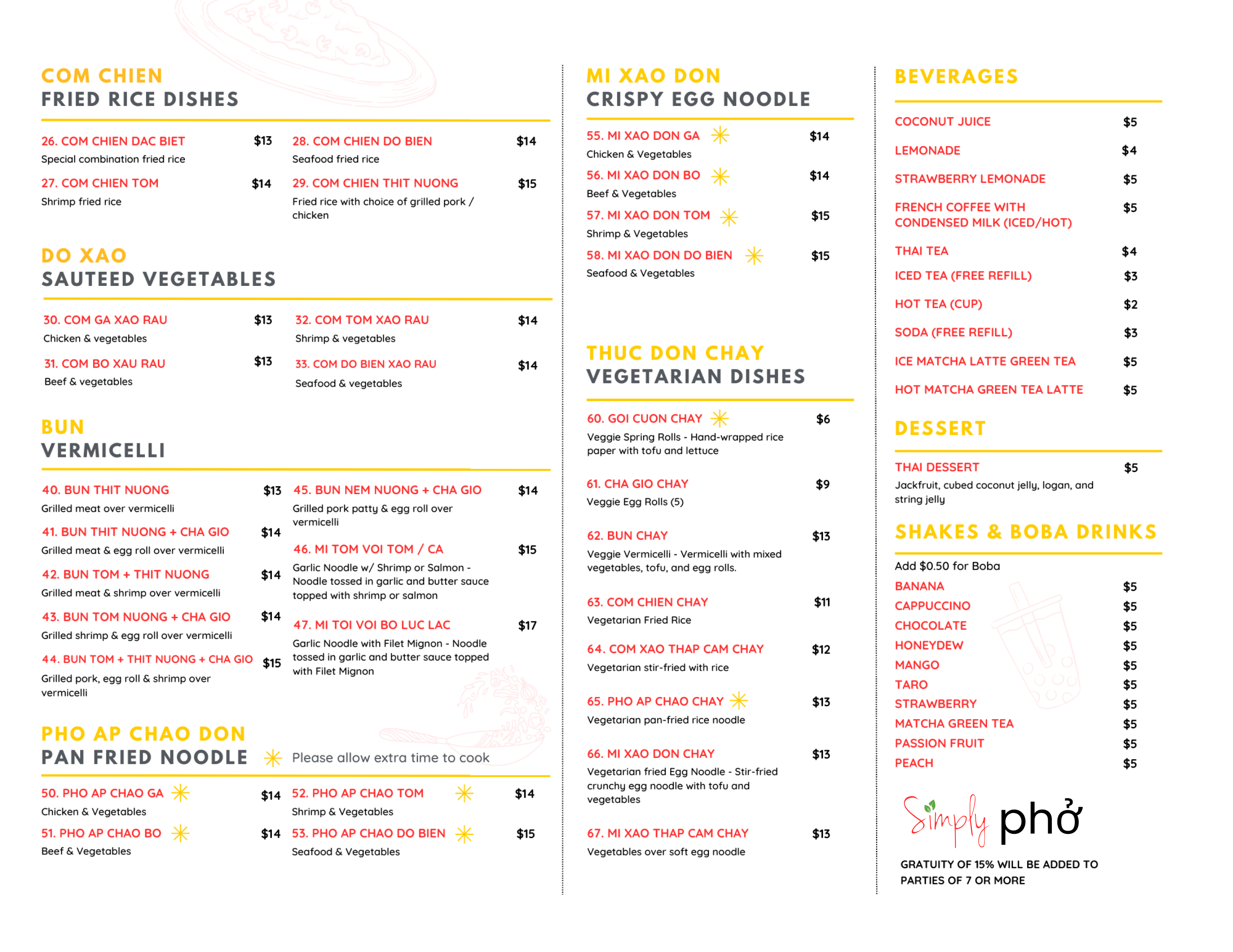 Our Menu - Simply Phở