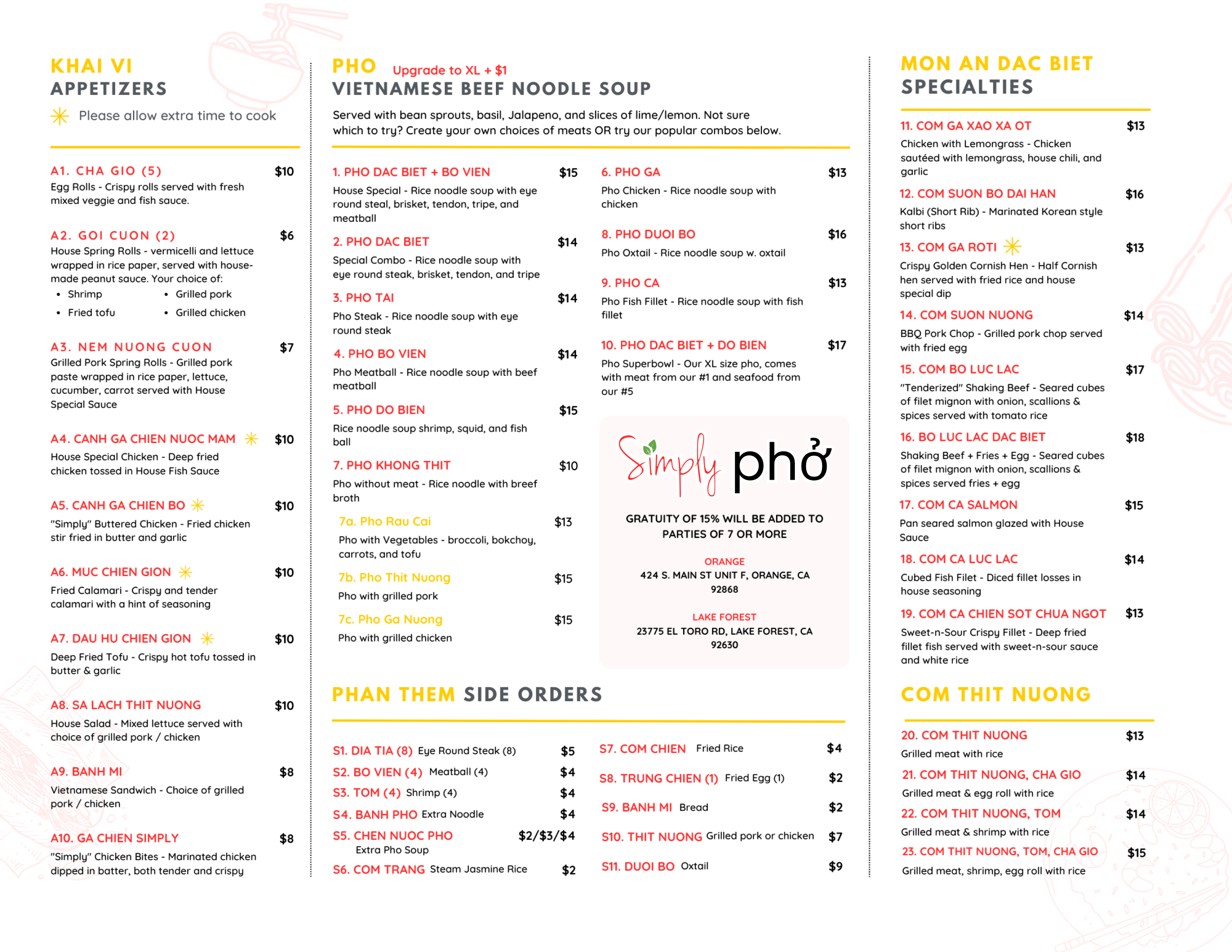 Our Menu - Simply Phở